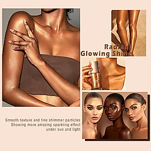 Melemando Moisturizing Body Luminizers 5 Colors Smooth and Shimmer Body Oil Long Lasting Liquid Body Highlighter for Face & Body & Leg (40ml, 03 Bronze Gold)