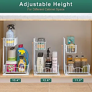 Beainbox Under Sink Organizer, Adjustable Metal Under Sink Storage, Put Out Sink Cabinet Organizer of Kitchen Bathroom