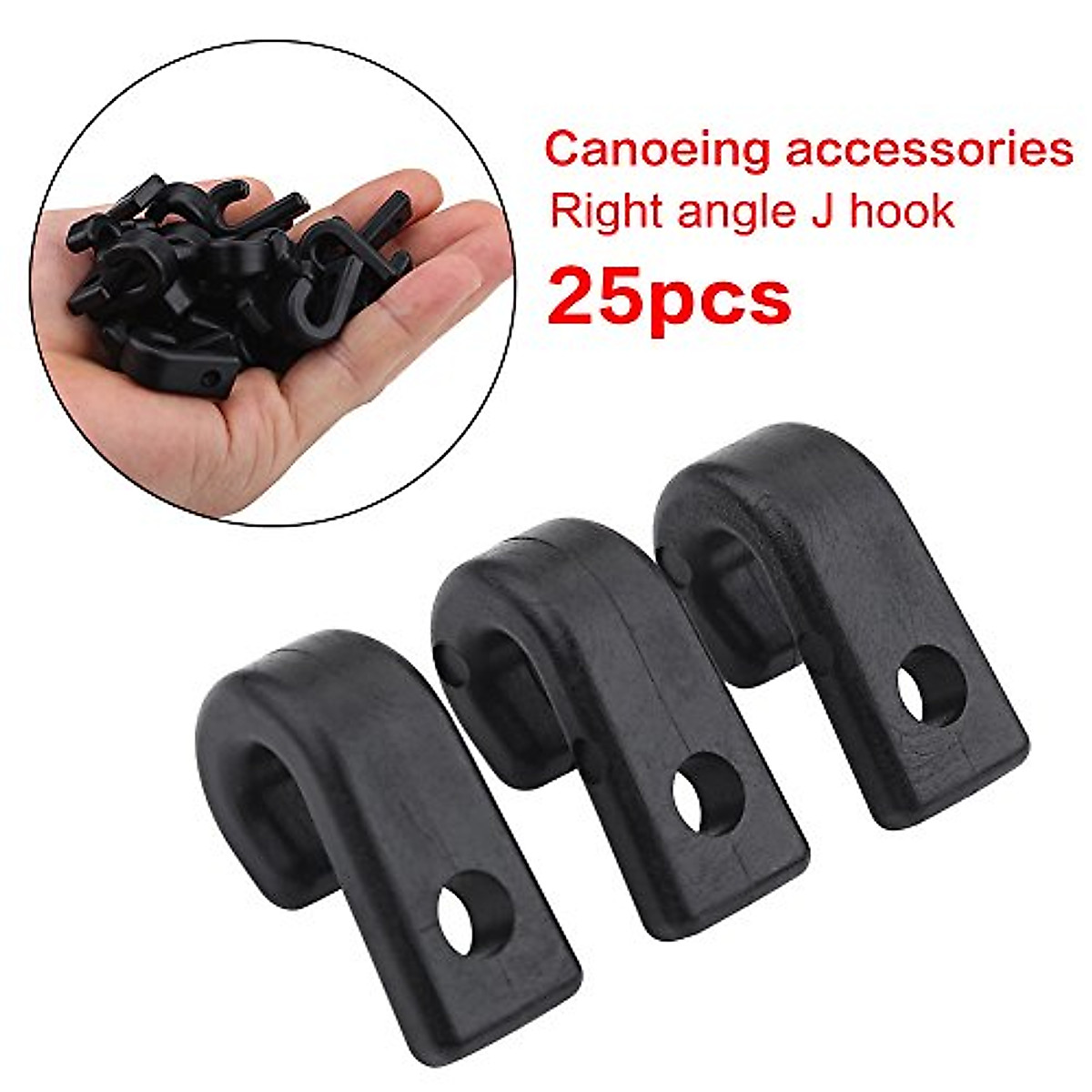 Dilwe 25pcs Kayak Lashing Hooks, J Shape Black Nylon Lashing Hooks for Kayak Bungee Cord Canoes Boats