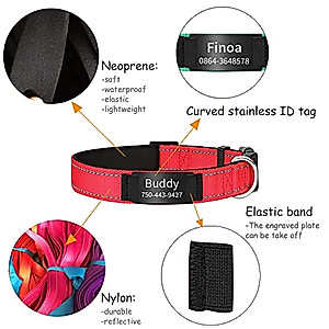 SF Custom Personalized Reflective Dog Collars,Custom Engraved Stainless Steel Name Plate ID Collar Padded Pet Collar 4 Adjustable Sizes X-Small Small Medium Large