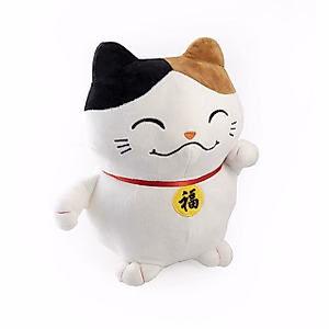 Mango Steam 11" Adorable Kawaii Lucky Cat Plush with Waving Arm - Soft and Hypoallergenic (White)