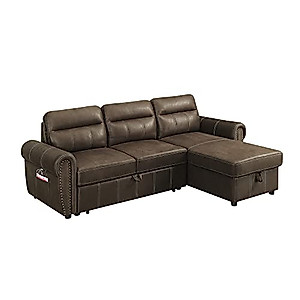 ERYE L-Shaped Oversized Reversible Convertible Tufted Sleeper Sectional Sofa with Pull Out Sleeper Couch Bed,USB Ports, Nailhead Decor Armrests and Storage Chaise for Living Room
