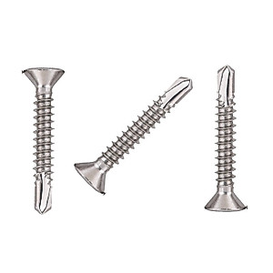 Metal Tek Screws Sheet Metal Self-Drilling Screws Phillips Drive Flat Head 410 Stainless Steel Countersunk, #3Drill Point Thread Size #10-16 Dia 3/16”(Pack 100,1 1/4")