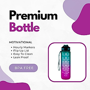 32 oz Water Bottle with Times to Drink and Straw. With Clearly Marked Times To Drink Throughout The Day And a Convenient Straw For Spill-Proof Sipping, Track Your Water Intake and Stay Hydrated.
