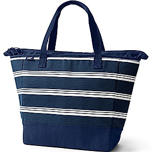 Lands' End Canvas Insulated Repreve Lining Zip Top Tote Deep Sea Navy Founders Stripe One Size