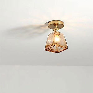 TONFON Japanese Amber Glass Ceiling Lamp Creative Semi Flush Mount Ceiling Light E27 Single Head Ceiling Light Fixture for Living Room Bedroom Dining Room Hallway Entry Foyer Aisle Pendant Lamp (Size