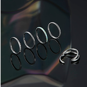 Jstyle 5Pcs 16G Surgical Steel Nose Rings Hoop for Women Opal CZ Clicker Hinged Septum Nose Ring Lip Helix Cartilage Hoop Earring Daith Rook Conch Nose Piercing Jewelry for Women 8mm 18G