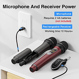 JAMELO Wireless Microphones, Metal Dual Handheld Dynamic Mic, Microfonos Inalambricos with 2.4Ghz Rechargeable Receiver, Over 10H Duration, 150ft Range,Microphone for Singing, Karaoke,Speech, Wedding