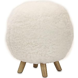 Critter Sitters 19-In. Seat Height Plush White Pouf Ottoman with 4 Spindle Legs, Round Ottoman for Nursery, Bedroom, Vanity, Playroom, and Living Room Decor, Soft and Comfortable Pouf Chair
