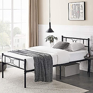 Metal Twin Bed Frames with Headboard for Boys Girls Adults Twin/Single Size Bed Frame No Box Spring Needed - Platform Beds Mattress Foundation with Storage for Student Teenager-Black