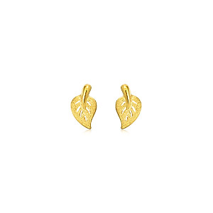 CHOW SANG SANG 999.9 24K Solid Gold Leaf Stud Earrings for Women 68725E