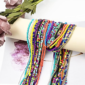 Colourful African Waist Beads Layered Belly Beads Body Chain for Women,10PCS Handmade Seed Beads Waist Beads Plus Size Elastic Body Jewelry Accessories for Beach Party (10pcs)