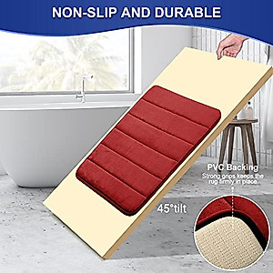 Memory Foam Bath Mat Set Bathroom Mat Set Ultra Soft 3 Piece Bathroom Rug Non Slip and Highly Absorbent Bathroom Floor Mat Machine Washable Toilet Mat（Burgundy, 17” X 24”+24” X 24”+24” X 32”)