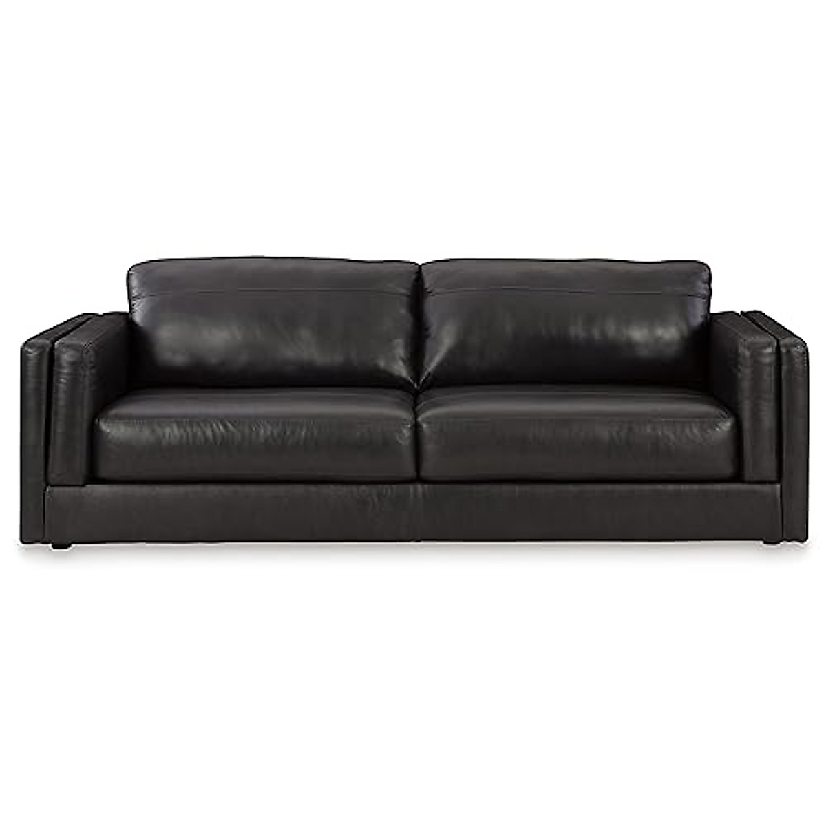 Signature Design by Ashley Amiata Modern Leather Match Sofa with Non-skid Legs, Black
