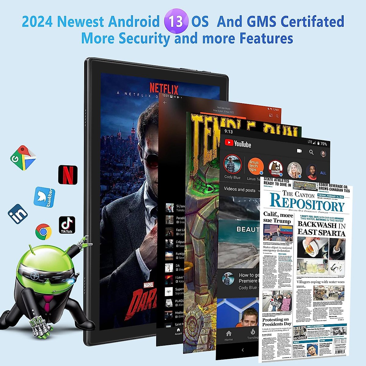 2024 Newest 10 Inch Tablet Android 13 Tablets with Keyboard, 12GB RAM 128GB ROM 512GB Expand, Octa-Core, 5G/2.4G WiFi, HD IPS Display, 8000mAh Tablet PC with Case Mouse GPS Split Screen Support-Black