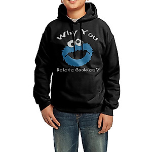 Funny Black Hooded Sweatshirt WHY YOU DELETE COOKIE MONSTER Pullover Hoodie For Youth