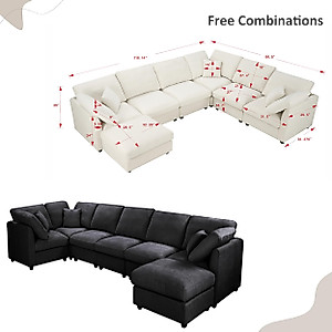 117" Modular Sectional Sofa,U-Shaped Chenille Sofa Couch with Movable Ottoman,Modern 7 Seat Cloud Sectional Couches for Living Room Office Home (Black) (Black, 117" U-7 Seater)
