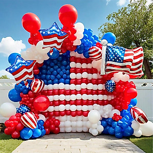 SYNUO Red White Blue Balloon Arch Wreath Independence Day National Day Celebration Fourth of July for Birthday Baby Shower Navy Graduation Day Party Decorated Balloon (131Pcs)
