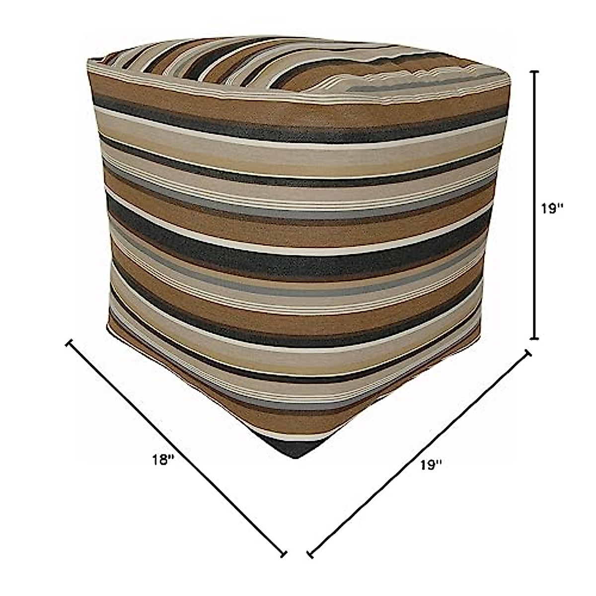 RULU Ottoman Outdoor/Indoor Sunbrella Bean Bag Pouf 19"x19"x18"H Capitol Stripe Espresso