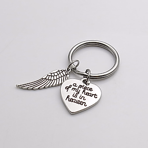 IDLAN Memorial Jewelry A Piece of My Heart is in Heaven Keychain Angel Wing Key Chain Memorial Gift