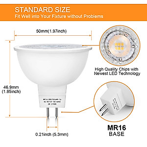 Mlambert 12 Pack MR16 LED Bulbs 50W Halogen Equivalent,2700K Warm White,5W GU5.3 MR16 12V Spotlight Bulb,Non-Dimmable,45° Beam Angle for Landscape