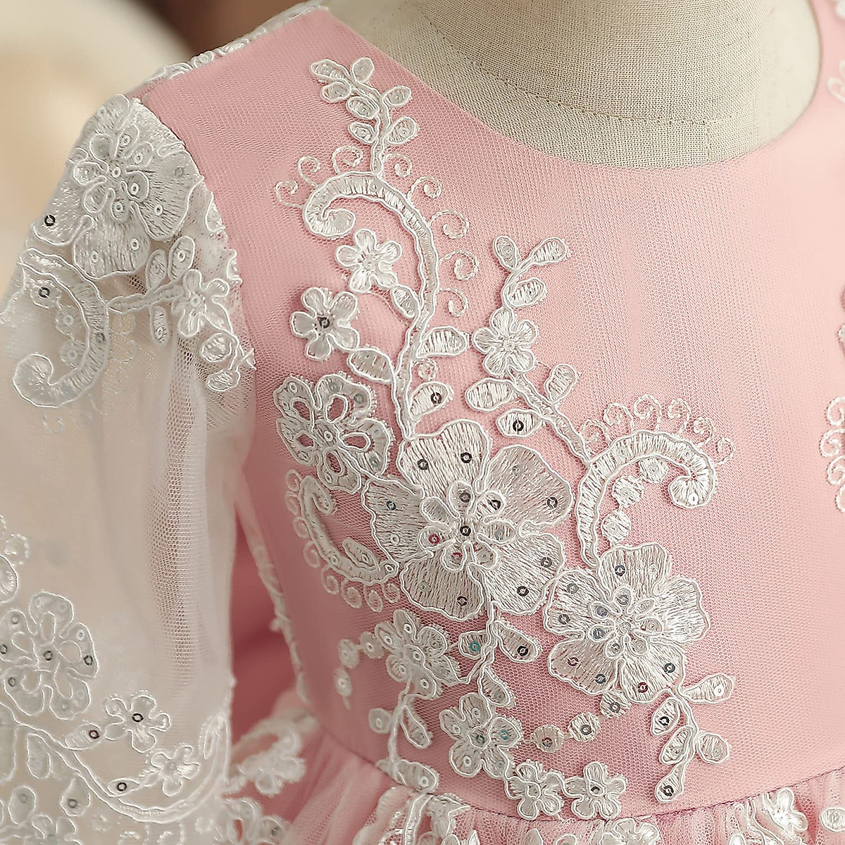 NNJXD Flower Girl Baby Lace Princess Party Pageant Gown Tutu Wedding Dress 790 Pink Size(90) 12-18 Months