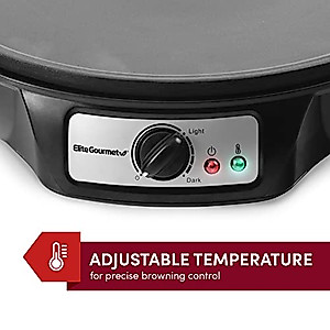 Elite Gourmet ECP-126 Electric Crepe Maker, Pancake, Hot Cakes and Non-stick Griddle with Spreader, Spatula and Recipes, 12", Black