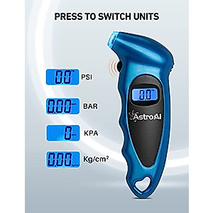 AstroAI Digital Tire Pressure Gauge 150 PSI 4 Settings for Car Truck Bicycle with Backlit LCD and Non-Slip Grip Car Accessories, Blue