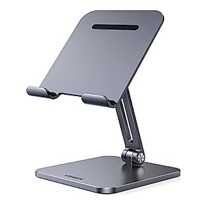 UGREEN Tablet Stand Compatible for iPad Desk Stand Holder Adjustable Aluminum Thicker Base Compatible with iPad Pro Air Mini 13 12.9 11 Inch Home Office Desk Accessories Grey