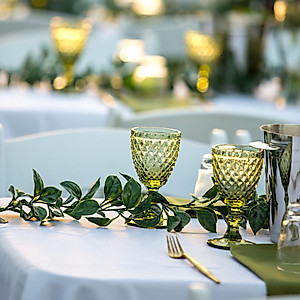 ZOOFOX Set of 6 Wine Glasses, 10 oz Colored Glass Goblet with Diamond Pattern, Embossed High Clear Glassware for Party and Wedding (Multi-Colors)