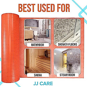 JJ CARE Uncoupling Membrane 1/8 Underlayment [3.3ft x 98.5ft / 323sq ft] - Anti-Fracture Tile Underlayment Roll, Crack Prevention Membrane, Uncoupling Membrane for Under Tile, Bathroom Wall & Floor