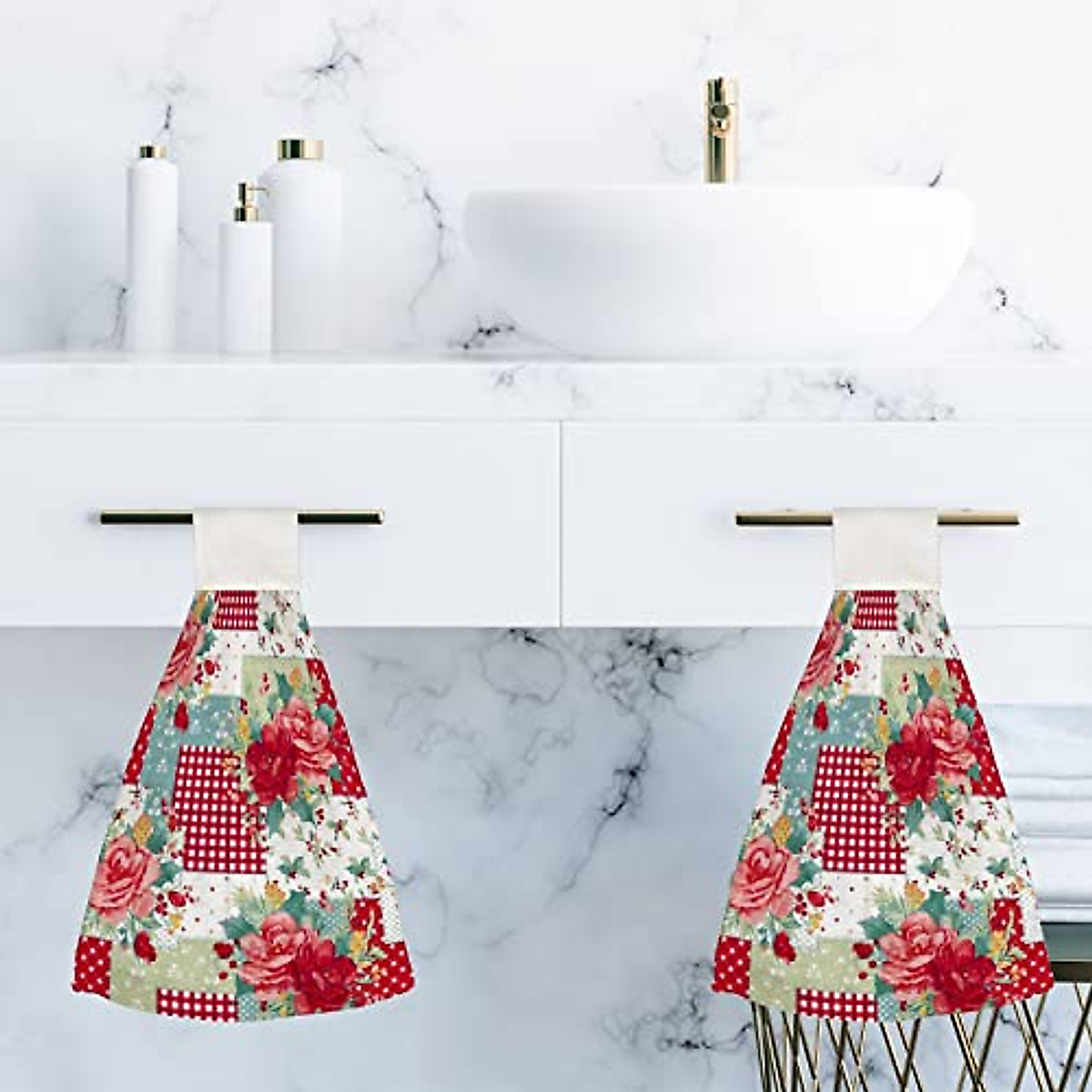 Kitchen Towel-The Pioneer Woman Rose-Hand Towels Tie Towel Soft Microfiber Absorbent Washcloth Also for Bathroom Hand Sink Laundry Room RV Tabletop 2pcs