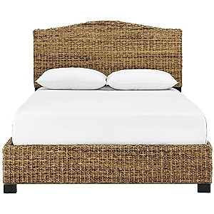 Crosley Furniture Serena Platform Bed, Handwoven Natural Fiber Rattan Headboard and Footboard Set, Banana Leaf, King