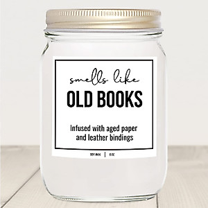 YouNique Designs Book Lovers Candle - White Soy Candles for Home Scented Book Lovers Gifts for Women, Funny Book Candles Gifts for Women, 8 oz, Old Books Scented Candles