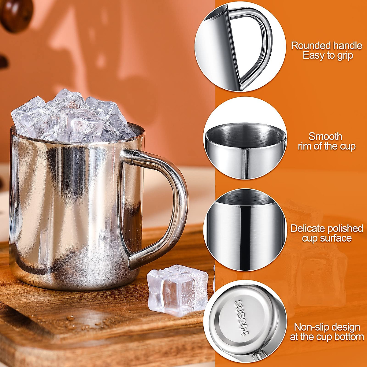 Amyhill 12 Pieces Stainless Steel Mug 7.5oz Camping Coffee Mugs Kids Hot Chocolate Mug Metal Cup Dishwasher Safe Stainless Steel Coffee Cup