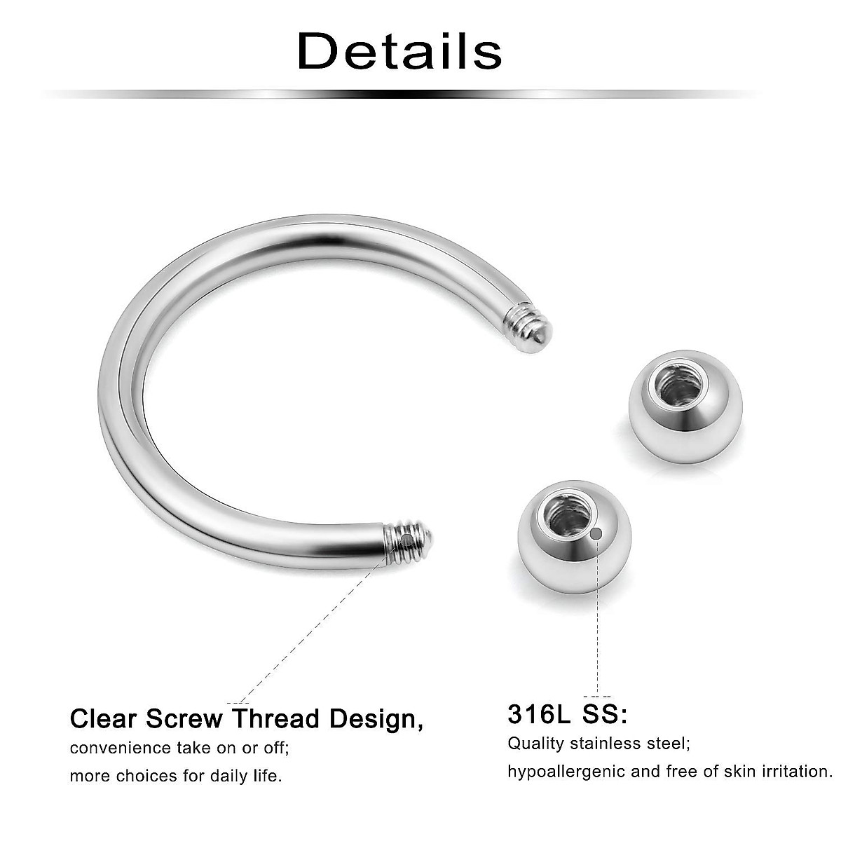 Ftovosyo 40Pcs 16G Surgical Steel Nose Septum Rings Piercing Jewelry Horseshoe Helix Tragus Cartilage Earring Hoop Eyebrow Lip Hoop Retainer for Women Men 10mm 3/8 inch