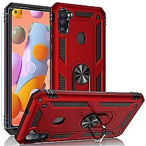 PUSHIMEI Samsung A11 Case,Galaxy A11 Case, Military Grade Heavy Duty Armor Protection Phone Case Cover with HD Screen Protector Magnetic Ring Kickstand for Samsung Galaxy A11 (Red Military Case)