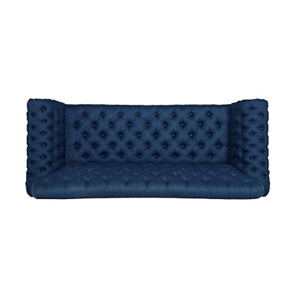 Christopher Knight Home Nathan Chesterfield Button Tufted Fabric 3 Seater Sofa, Navy Blue, Dark Brown