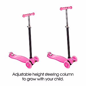 Lil' Rider Kids Scooter-Beginner Adjustable Height Handlebar, 3 LED Light-up Wheels, Kick Scooter-Fun Balance Riding Toy for Girls and Boys (Pink) (80-TK166610P)