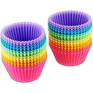 Amazon Basics Round Reusable Silicone Baking Cups, Muffin Liners, Pack of 24, Multicolor, 2.9" x 2.96" x 1.3"