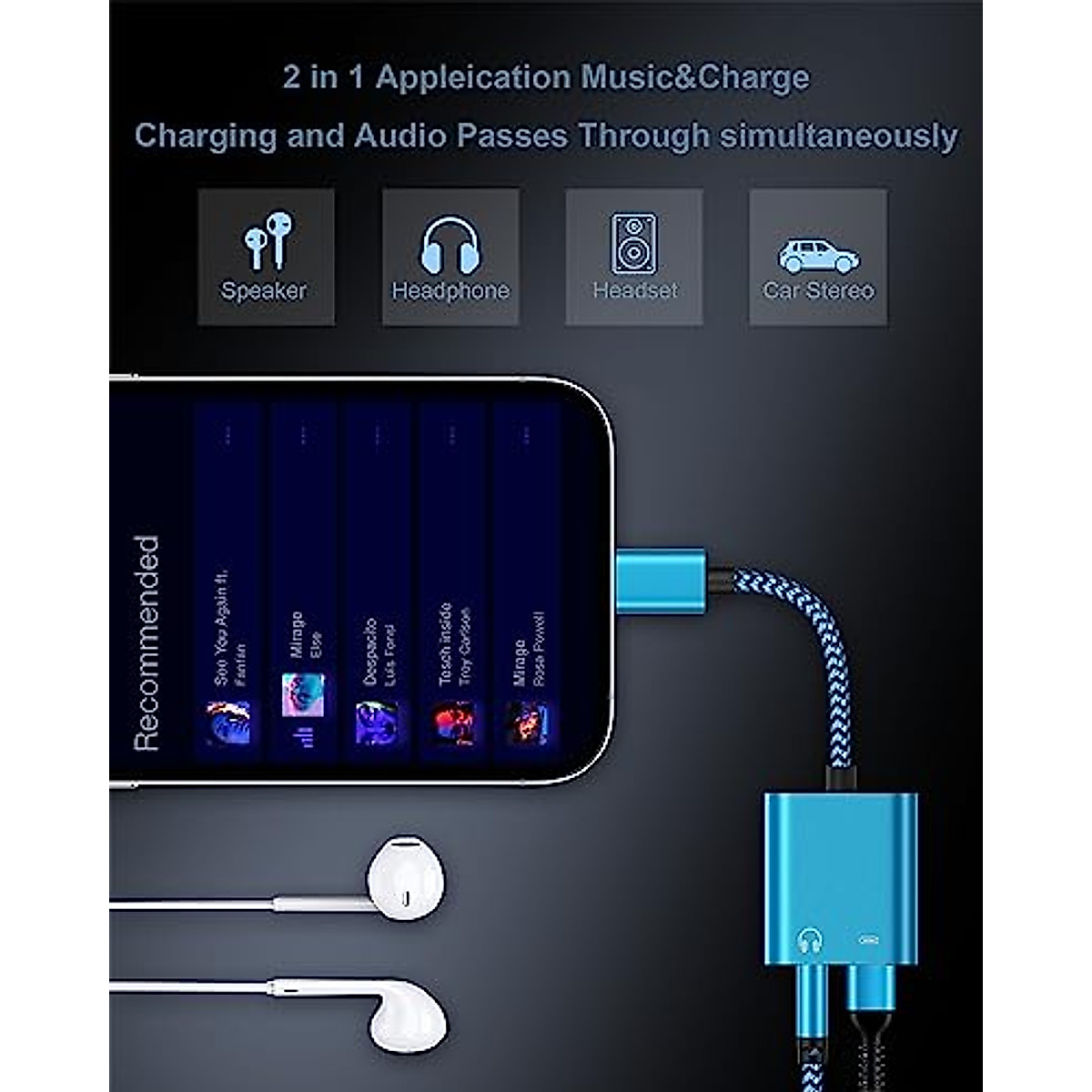 2 Pack iPhone Headphone Adapter, [Apple MFi Certified] 2 in 1 Lightning to 3.5mm Headphone Aux Audio + Charger Splitter iPhone Aux Adapter Dongle for iPhone 14 13 12 11 Pro Max Mini XR XS 8 iPad iPod