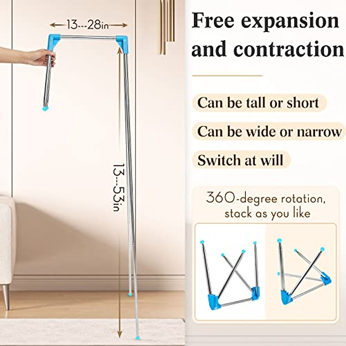 Gerrii Portable Garment Rack and 12 Small Foldable Clothes Hangers Folding Clothes Rack Travel Collapsible Clothing Rack for Indoor Outdoor Drying Laundry Dance Costume Bag Suitcase Camping (Blue)