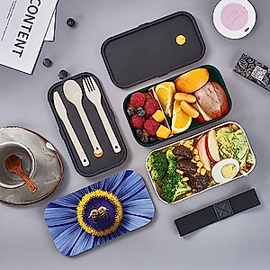 Flower Heart Bee Adult Lunch Box, Bento Box, With Cutlery Set Of 3, 2 Compartments, Rectangular, Lunch Box For Adults