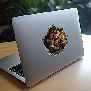 Christmas Family Mouse Hole Decal - Holidy Mice Sticker with 3D Effect