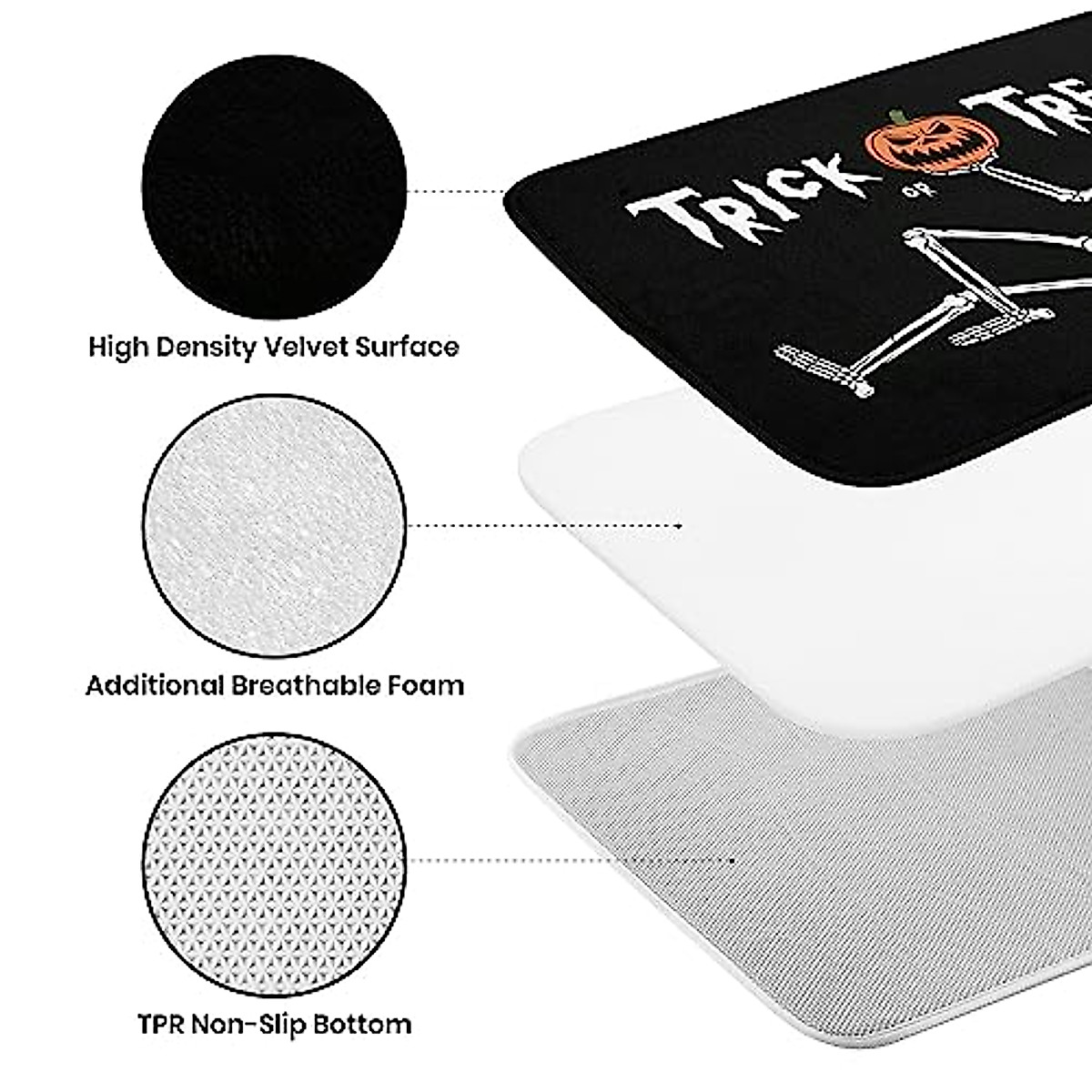 Carrward Halloween Trick or Treat Skull Bath Mat Non-Slip Rugs Flannel Bathroom Mats Water Absorbent Bathtub Rug Quick Dry Soft Shower Rug for Floor Kitchen Bedroom Decor 20x31 inch