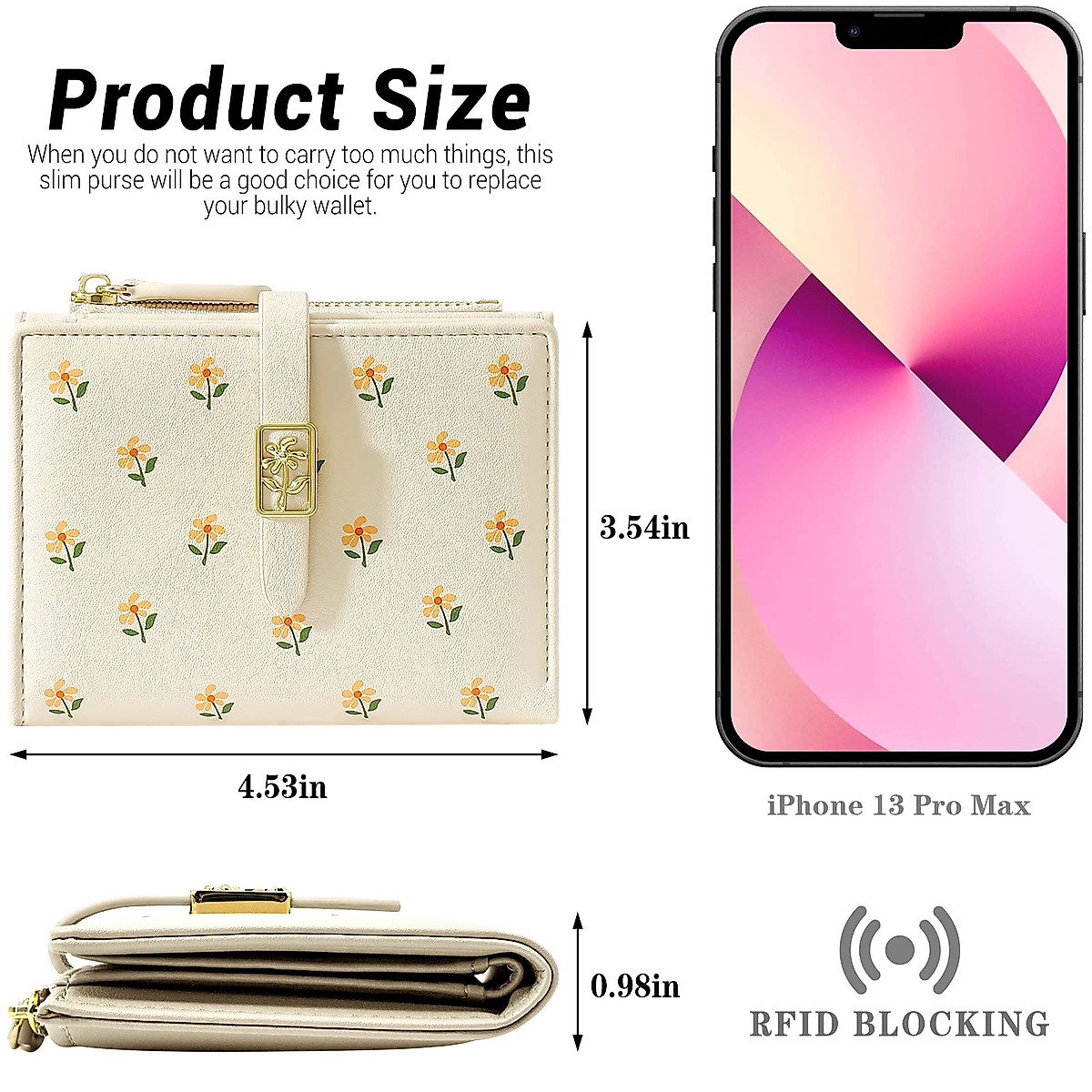 YINHEXI Women's Wallet, Faux Leather, Off White, Water Resistant, 5 Card Slots, 1 Cash Slot, 1 ID Window, 1 Zipper Coin Pocket, Portable, Fashionable, 4.53.71.2 Inch