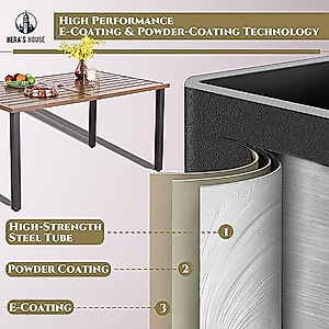 HERA'S HOUSE 7 Pieces Patio Dining Set, Outdoor Table and Chairs Set for 6, 60" Wood Look Table and 6 x Metal Patio Chairs for Backyard Lawn Garden Deck