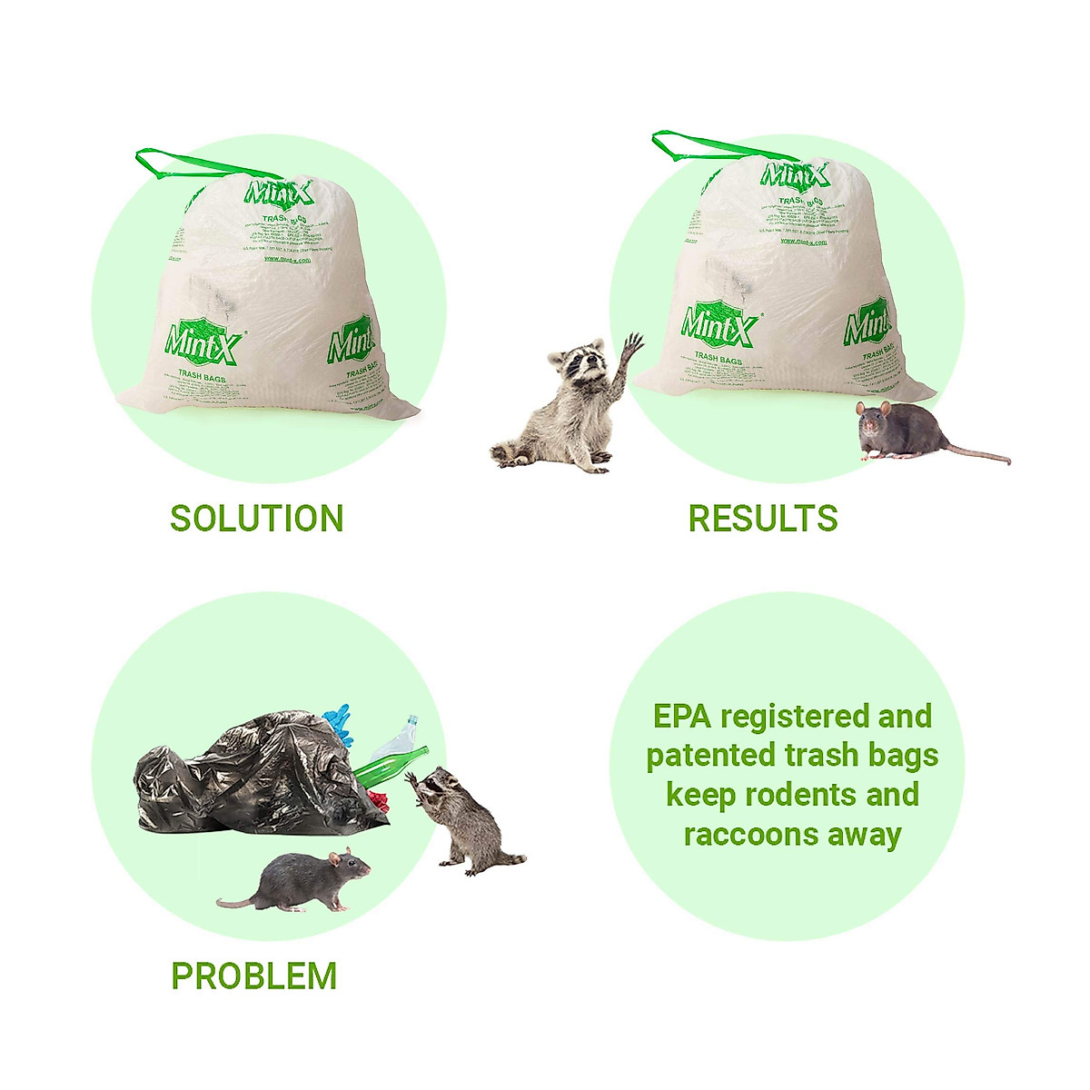 Mint -X Rodent Repellent Indoor Tall Kitchen Drawstring Trash Bags with Mint-Flex Technology; 13 Gallon, 120 Count, White