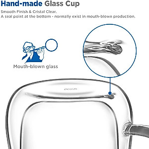 ecooe Espresso Cups 4 Oz Double Walled Glasses Coffee Mugs Set of 2, Clear Glass Coffee Cups with Handle, Insulated Coffee Mug Borosilicate Heat Resistant Double Wall Glass Espresso Coffee Cups