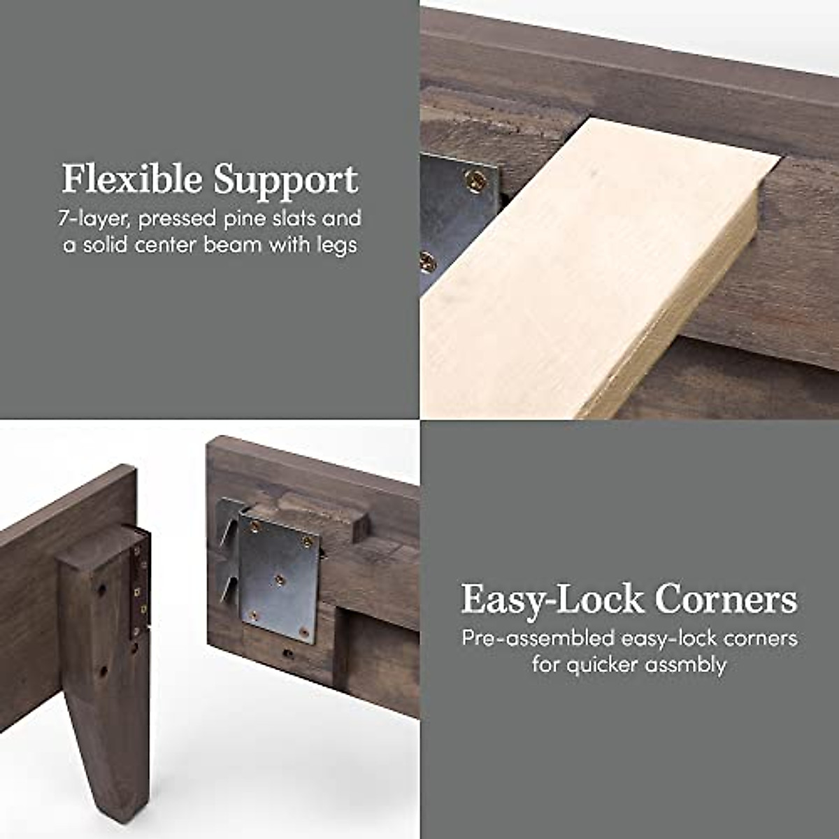 eLuxurySupply Wood Bed Frame | Made with 100% New Zealand Pine | Solid Mattress Platform Foundation Pressed Pine Slats | Easy Assembly | Califonia King - Grey Barn Wood